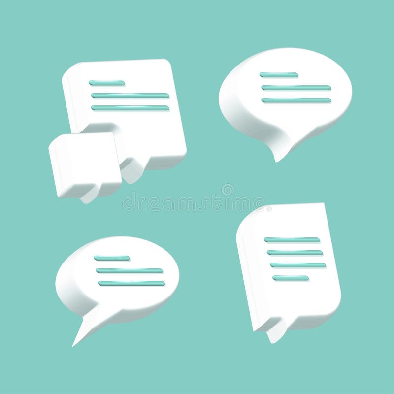 3d Render Vector Message Icons in White Color. Isolated Cartoon Mail ...