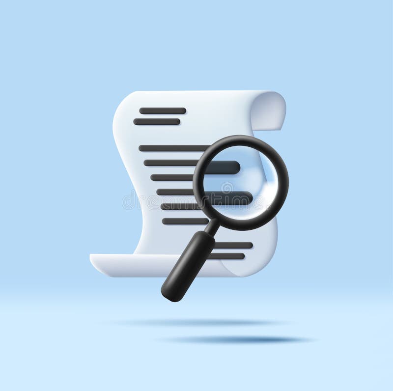 3d Render Vector Paper Contract Document or Receipt Bill with Search ...