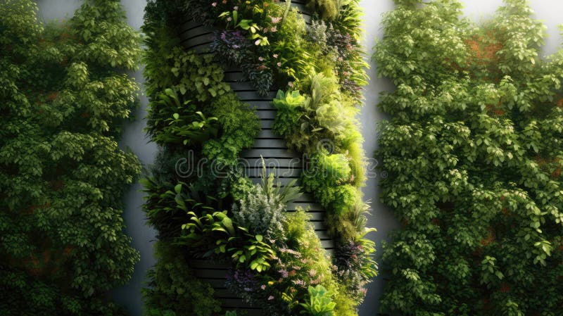 3D Render Vertical Garden Tower with Smart Home Technology. Generative ...