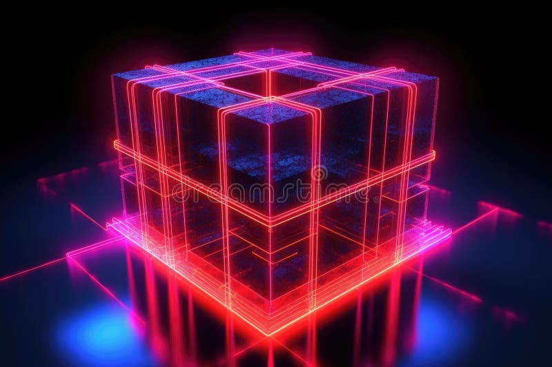 3d Render of Vibrant Neon Cube Matrix Stock Illustration - Illustration ...