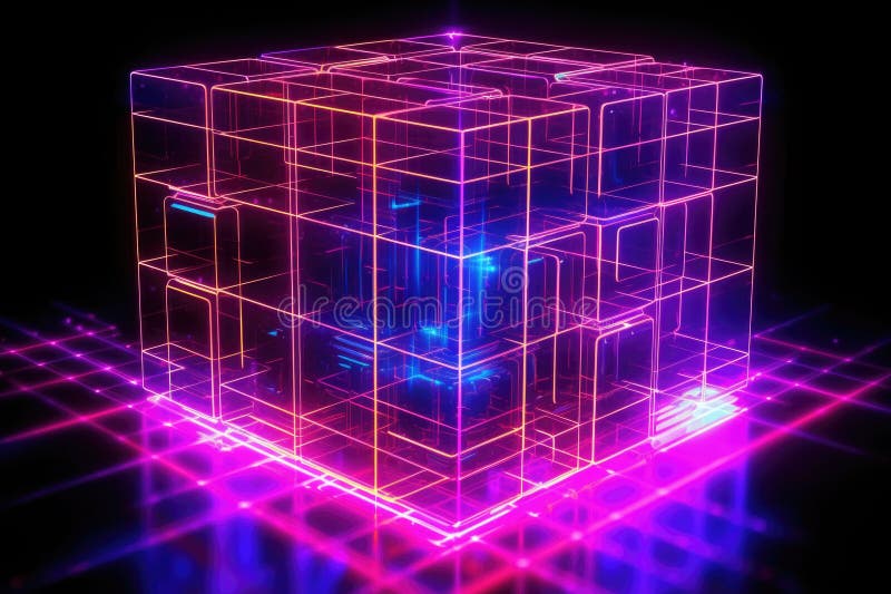 3d Render of Vibrant Neon Cube Matrix Stock Illustration - Illustration ...