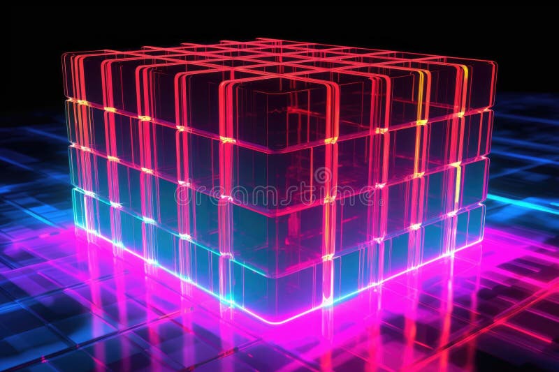 3d Render of Vibrant Neon Cube Matrix Stock Illustration - Illustration ...