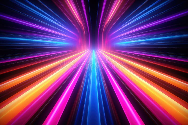 3D Render Vibrant Neon Rays and Glowing Lines Create Abstract Colorful ...
