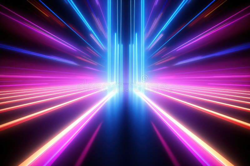 3D Render Vibrant Neon Rays and Glowing Lines Create Abstract Colorful ...