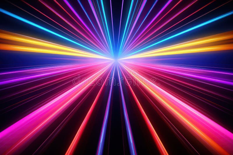 3D Render, Vibrant Neon Rays and Glowing Lines Create Abstract Colorful ...