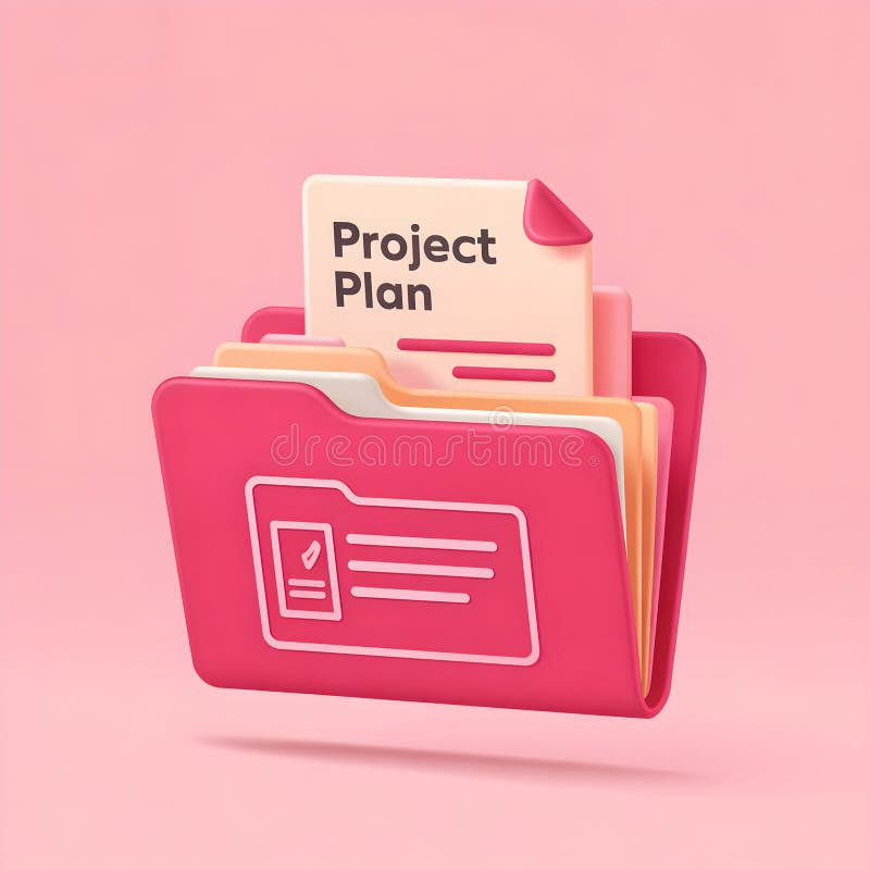 Pink Folder with Project Plan Documents Paper Organized Stock ...