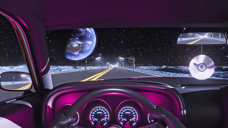 3d Render View from Inside a Car on the Highway of the Moon Overlooking ...