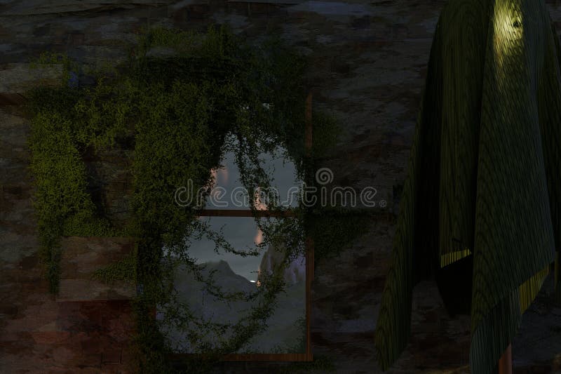 3d Render of View Out Single Window on Gloomy Scene Stock Illustration ...