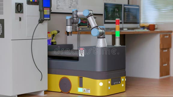 3D Computer Generated Image: COBOT and AGV in LAB Stock Illustration - Illustration of software ...