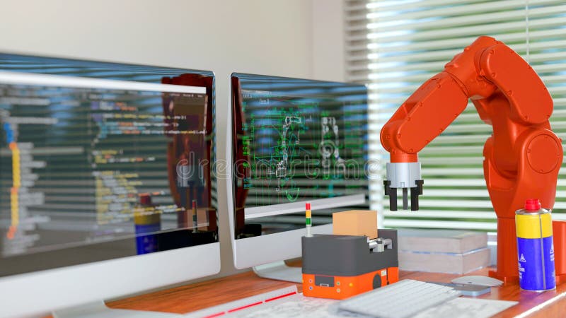 3D Render: Robot and Model of AGV in LAB Stock Illustration - Illustration of robot, automation ...