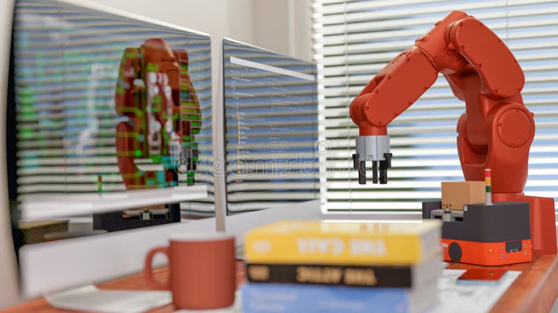 3D Render: COBOT and Model of AGV in LAB Stock Illustration - Illustration of development, shelf ...