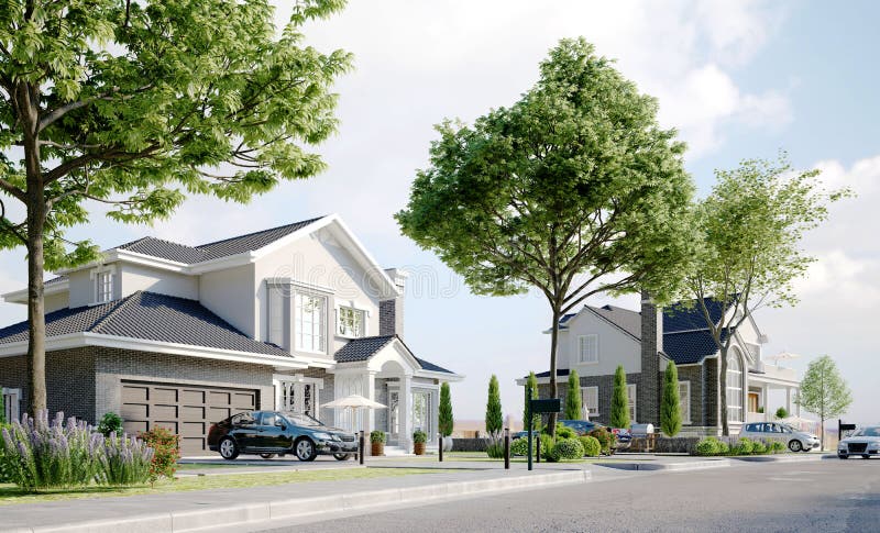 3D RENDER of VILLA HOUSE stock illustration. Illustration of interior ...