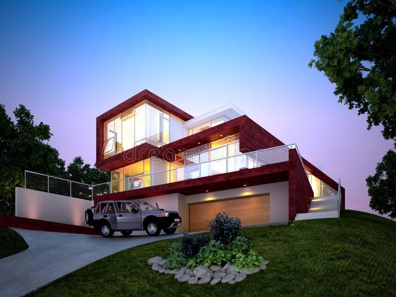 3d render of villa house stock image. Image of design - 240149997