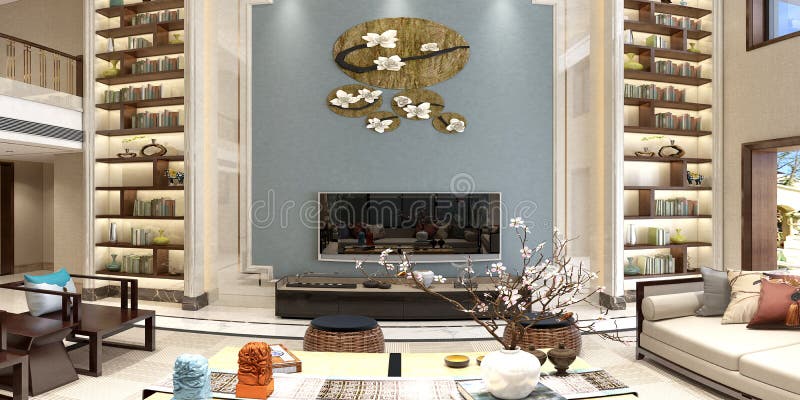 3d Render of Villa House Interior Stock Illustration - Illustration of ...