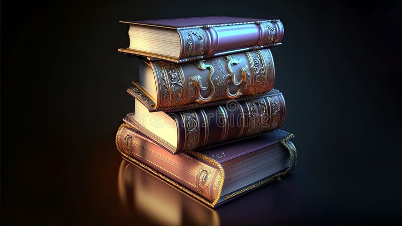 3D Render of Vintage Books Stack on Dark Stock Illustration ...