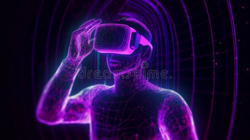 3D Render of Virtual Man Holding Virtual Reality Glasses Surrounded by ...