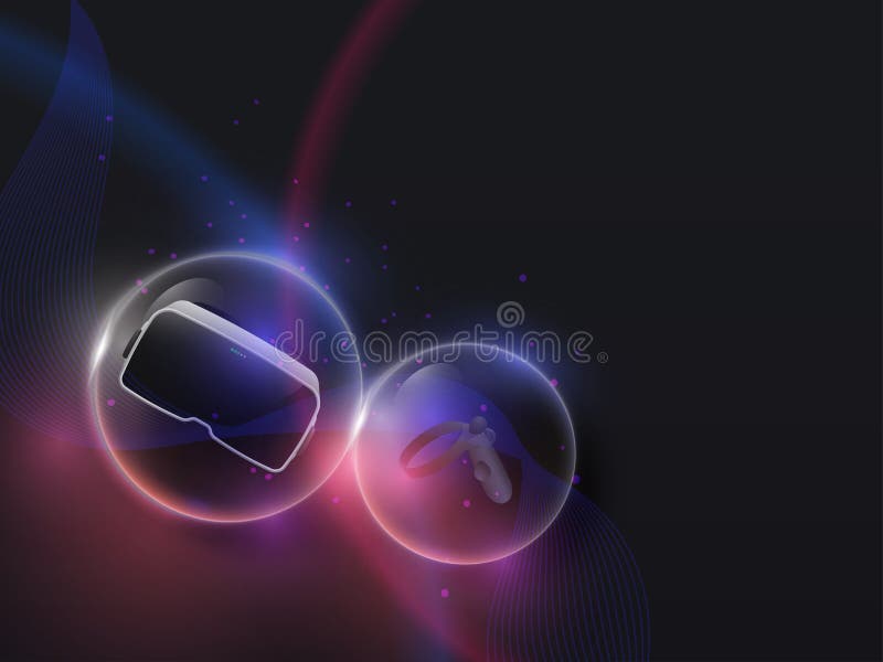 3D Render of Virtual Reality Headset and Controllers Inside Transparent ...