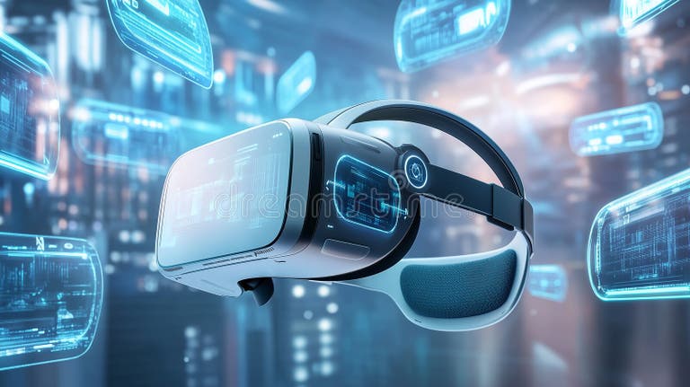 3D Render of a Virtual Reality Headset with Floating Holographic ...