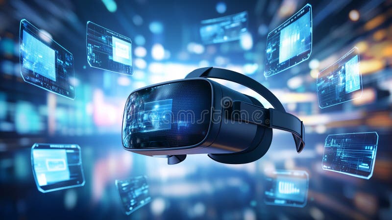 3D Render of a Virtual Reality Headset with Floating Holographic ...
