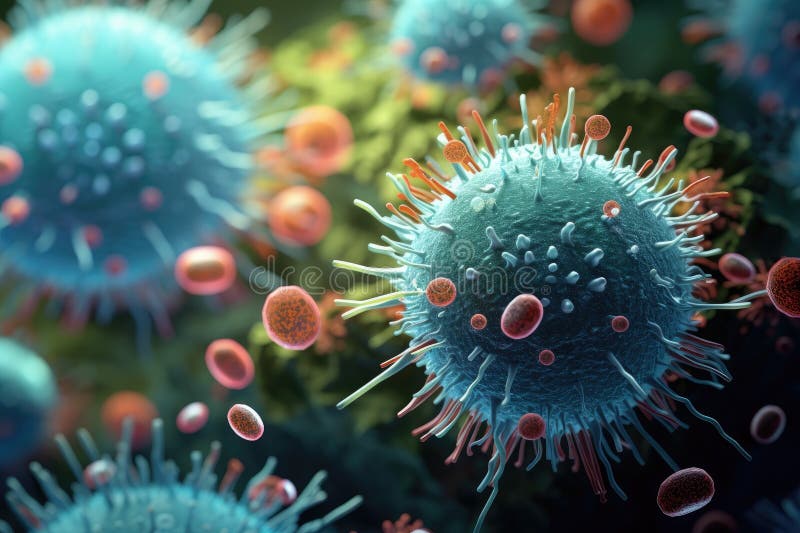 3d Render of Virus Cells in Abstract Background. Coronavirus Concept ...