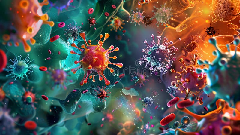 3d Render of Virus Cells in Infected Organism. Microscope Virus. Stock ...