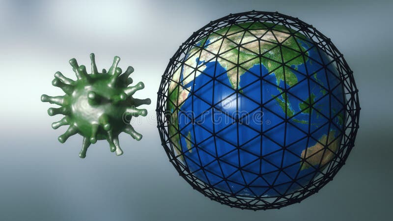 3d render. Virus and world stock illustration. Illustration of science ...