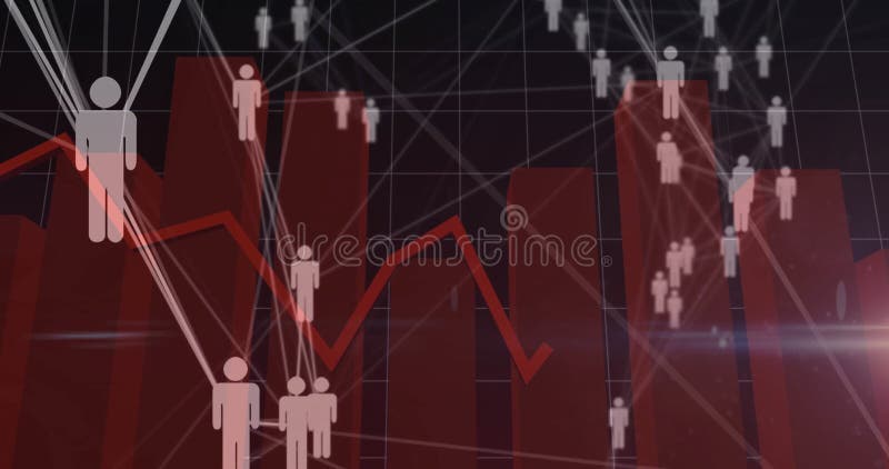 3D Render Visualizing Pale Human Icons on Bars Linking with White Lines ...