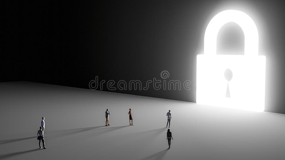 3d Render Walking Crowd People with a Case To the Opening Gate with ...