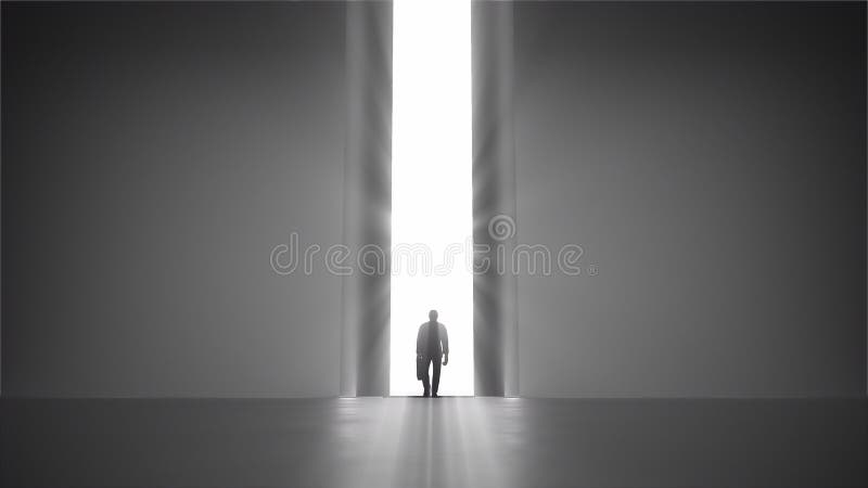 3d Render Walking Man with a Case To the Opening Gate with Clearance ...