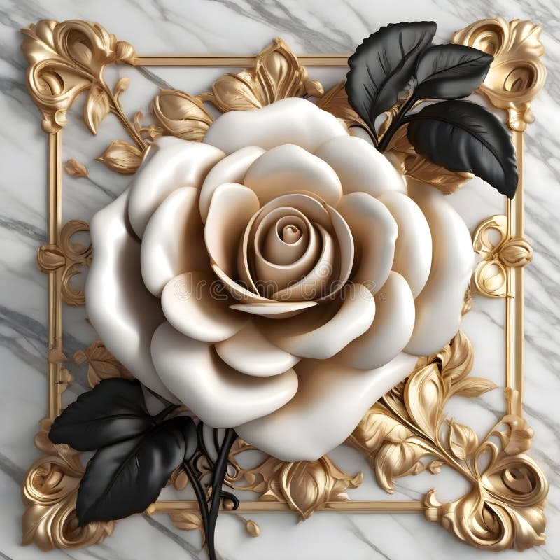 3d Render Wallpaper Classic Flower and Frame Golden Stock Illustration ...