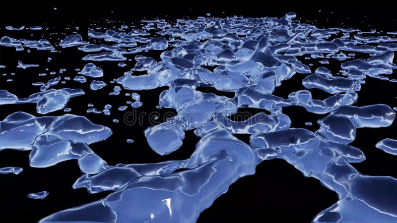 3D Render. Water Falls and Spreads on a Black Background. Top View ...