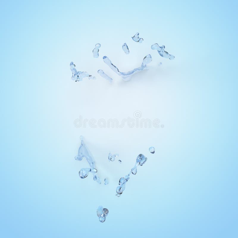 3d Render. Water Splash, Translucent Liquid Wavy Jet Isolated on Blue ...