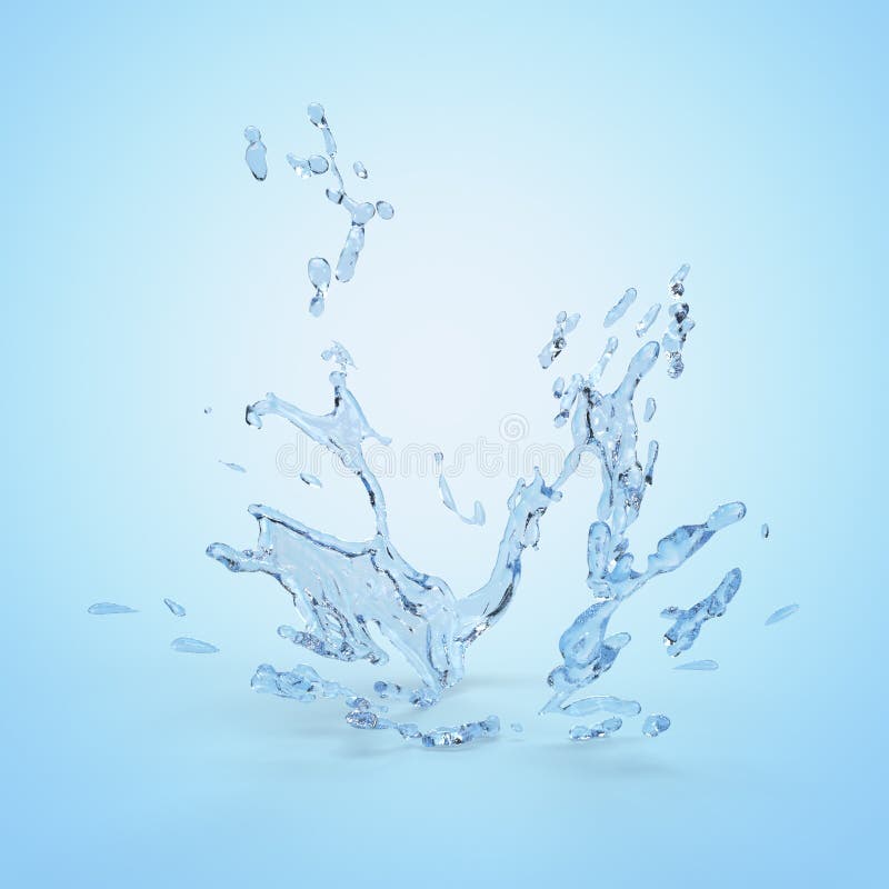 3d Render. Water Splash, Translucent Liquid Wavy Jet Isolated on Blue ...