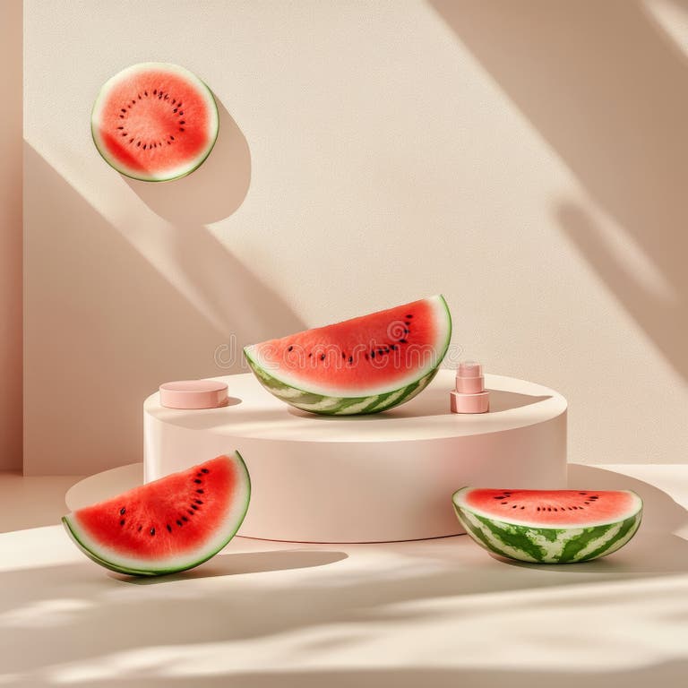 3d Render of Watermelon on a White Podium with Shadows and Light Stock ...