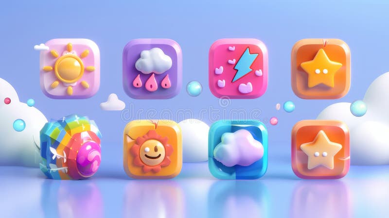 3D Render Weather App Icons, Widget Interface Elements Isolated Set ...