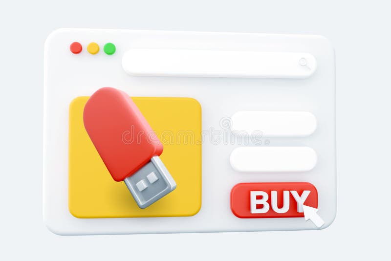 3D Render Web Page Illustration Usb Cartoon Icon. 3D Render Web Page ...