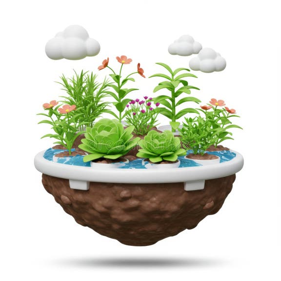 3D Render of a Whimsical Floating Island Garden Stock Illustration ...