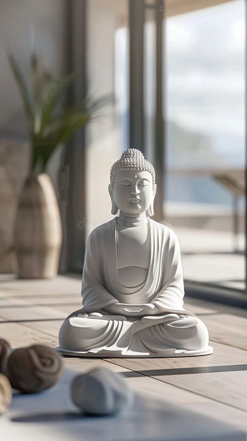 A 3D Render of a White Buddha, Minimalist in Style, Exudes Tranquility ...