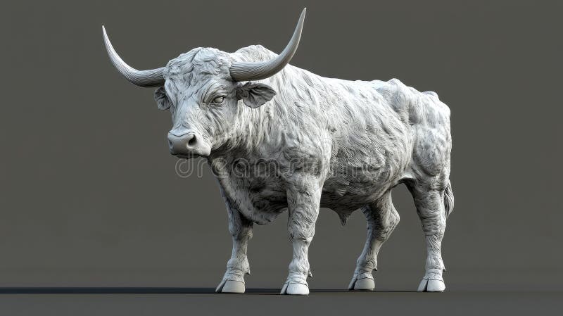 White Bull Statue in a Neutral Grey Background Stock Photo - Image of ...
