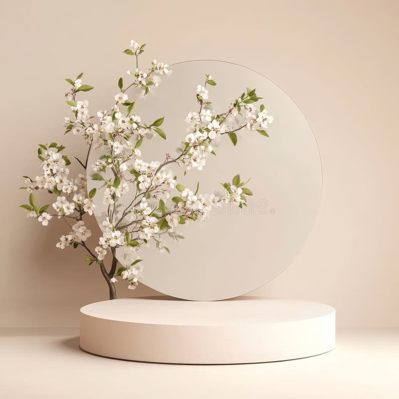 3d Render of White Cherry Blossom Tree with Round Podium. Stock ...