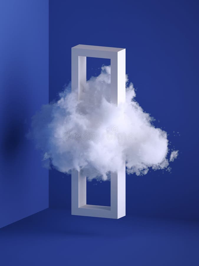 3d Render, White Cloud Flying through the Rectangular Frame. Minimal ...
