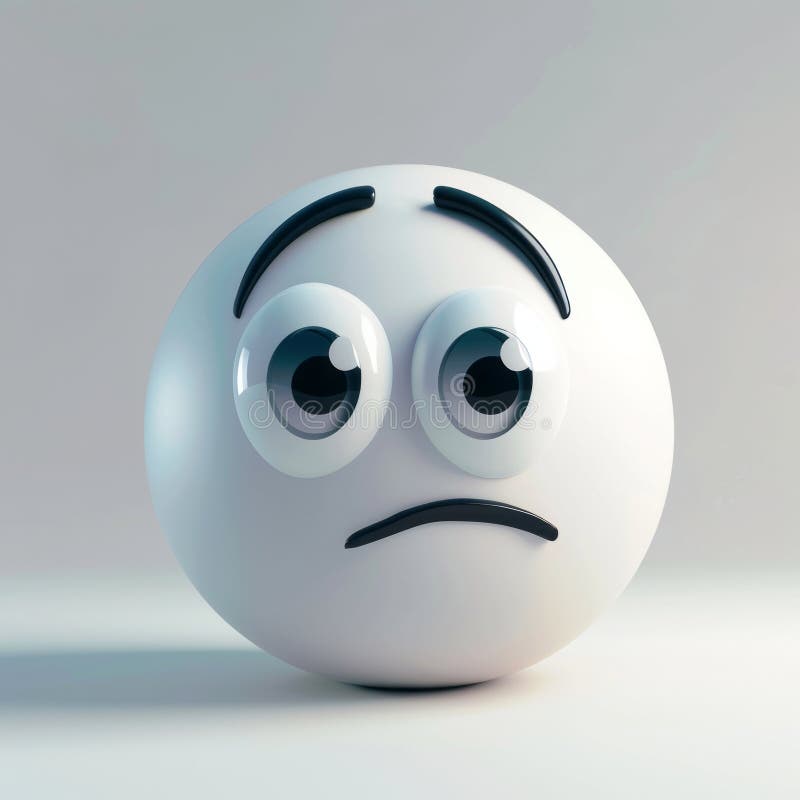 3D Render of a White Emoji with the Thinking Sad Face Stock ...