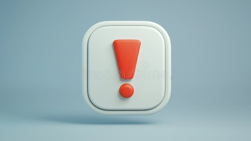 3D Render White Exclamation Mark Alert Icon App Button Notification ...
