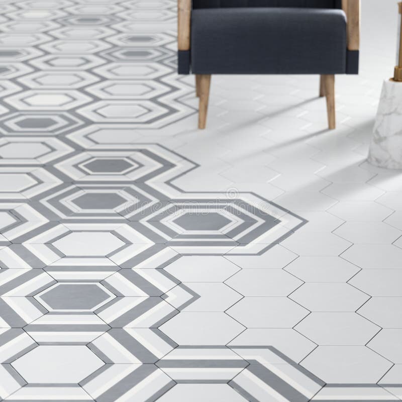 3d Render of White Floor Tile with Pattern Stock Illustration ...