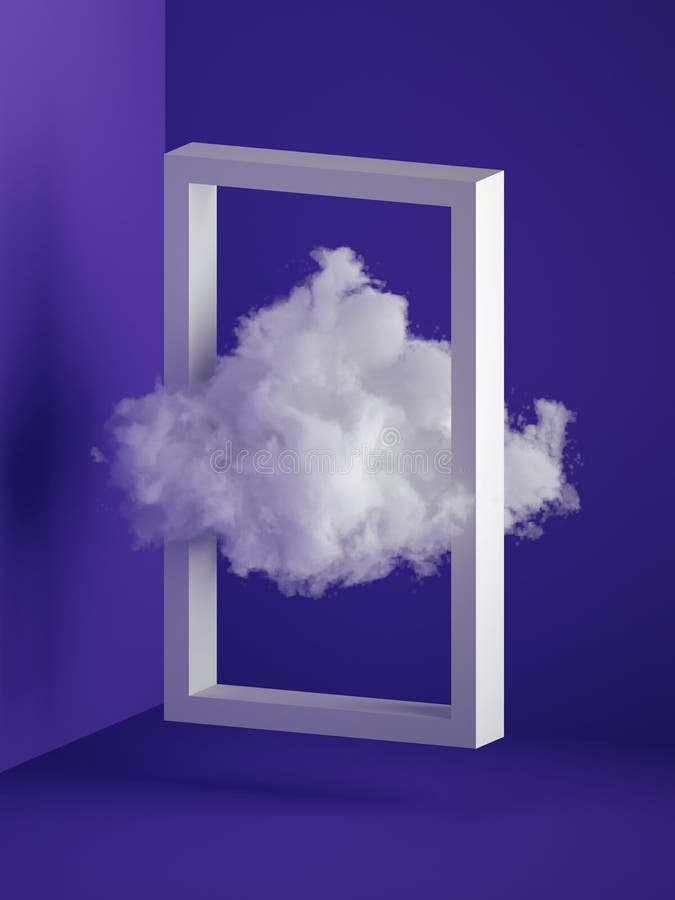 3d Render, White Fluffy Cloud Flying through the Rectangular Frame ...