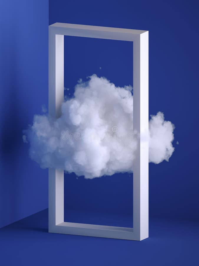 3d Render, White Fluffy Cloud Flying through the Rectangular Frame ...