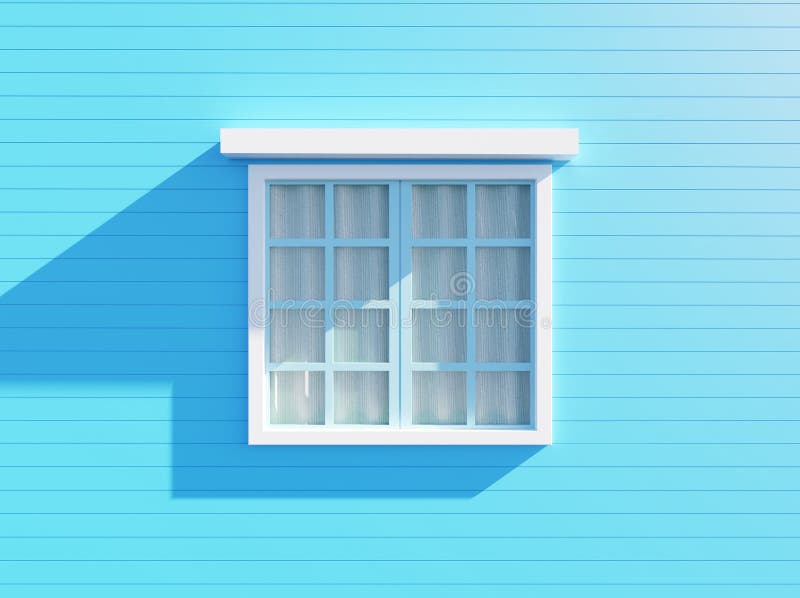3d Render White House Window with a Blue Wall Scene Stock Illustration ...