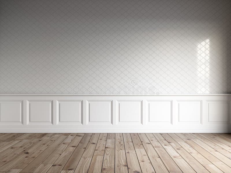 3d Render Of White Interior With Classic Panels, Tiles On Wall And ...