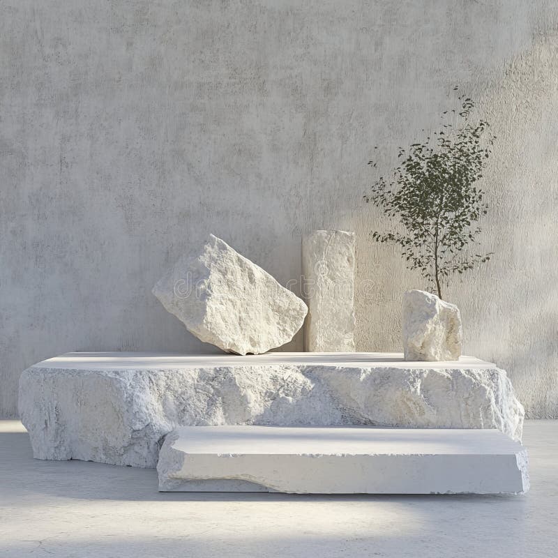 3d Render, White Marble Pedestal on Concrete Wall Background, Abstract ...