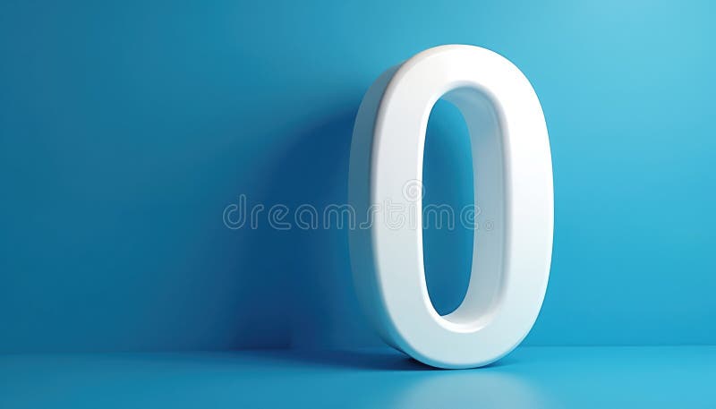3D Render of White Number Zero on Blue Background. Clean, Minimalist ...